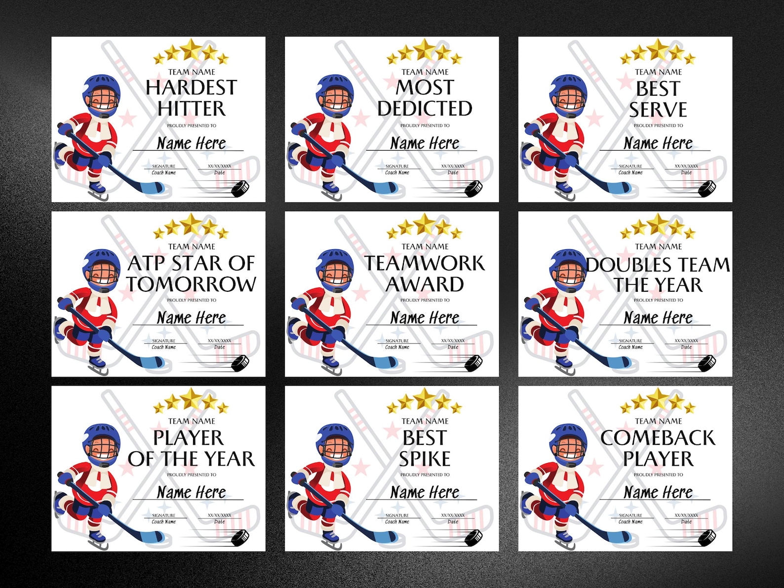 Editable Ice Hockey Award Kids Certificate Template, Best Player Best ...