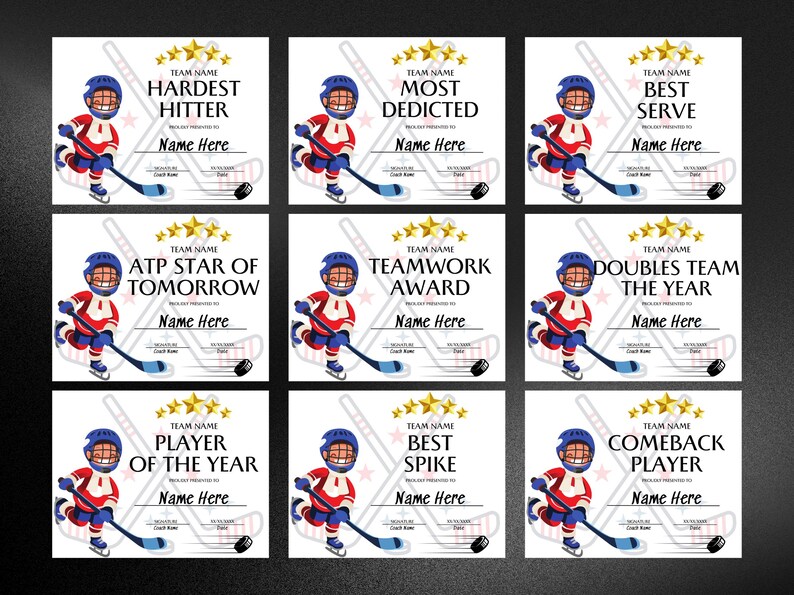 Editable Ice Hockey Award Kids Certificate Template, Best Player Best ...
