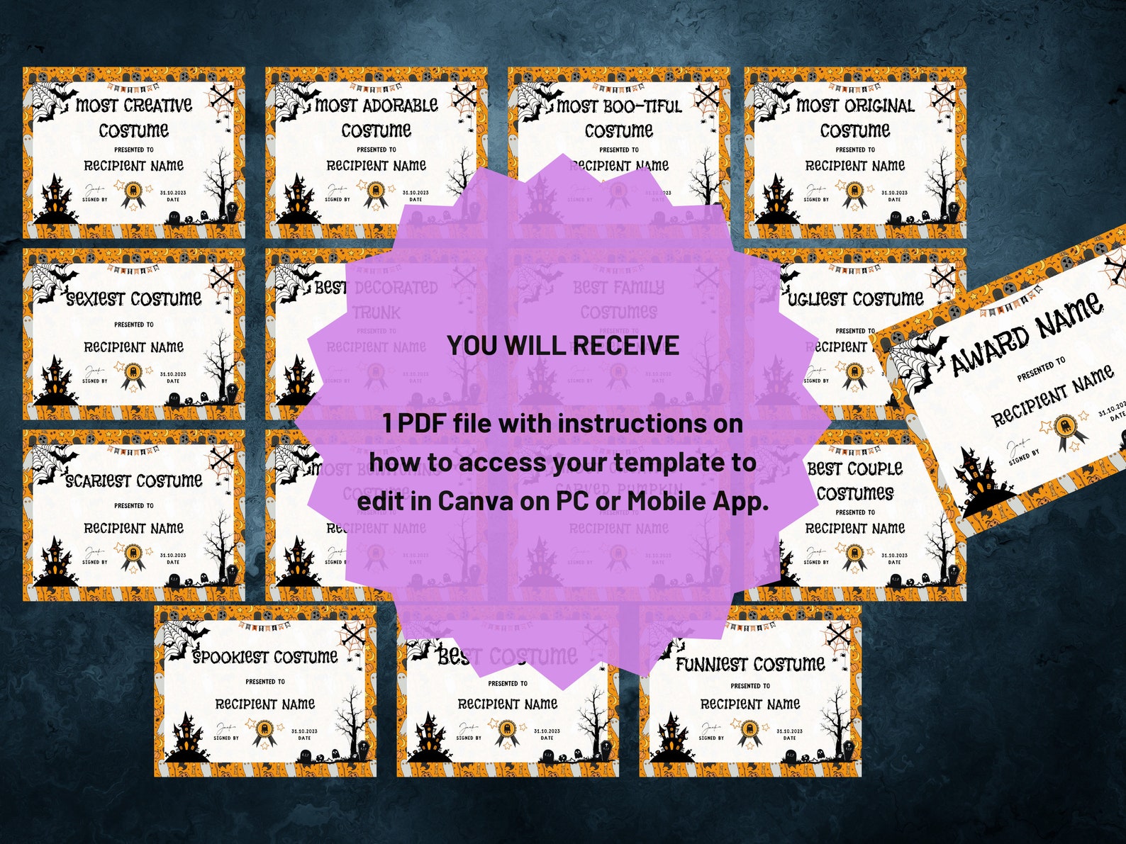 Editable Halloween Costume Award Certificate, Trick or Treat Costume ...