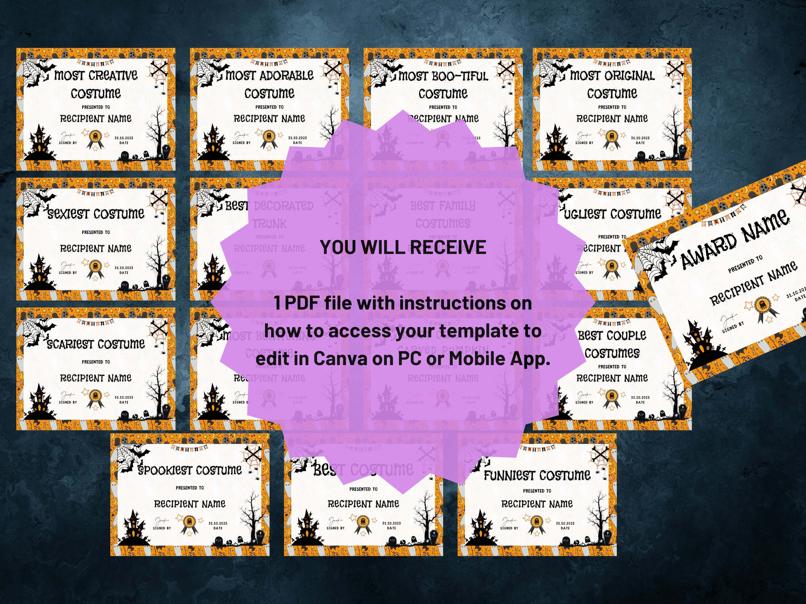 Editable Halloween Costume Award Certificate, Trick or Treat Costume ...