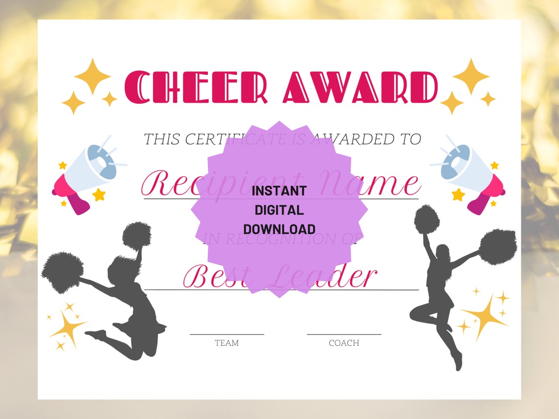 Customizable Cheerleader Award Certificate, Cheer Squad Award ...