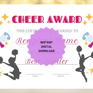 Customizable Cheerleader Award Certificate, Cheer Squad Award ...