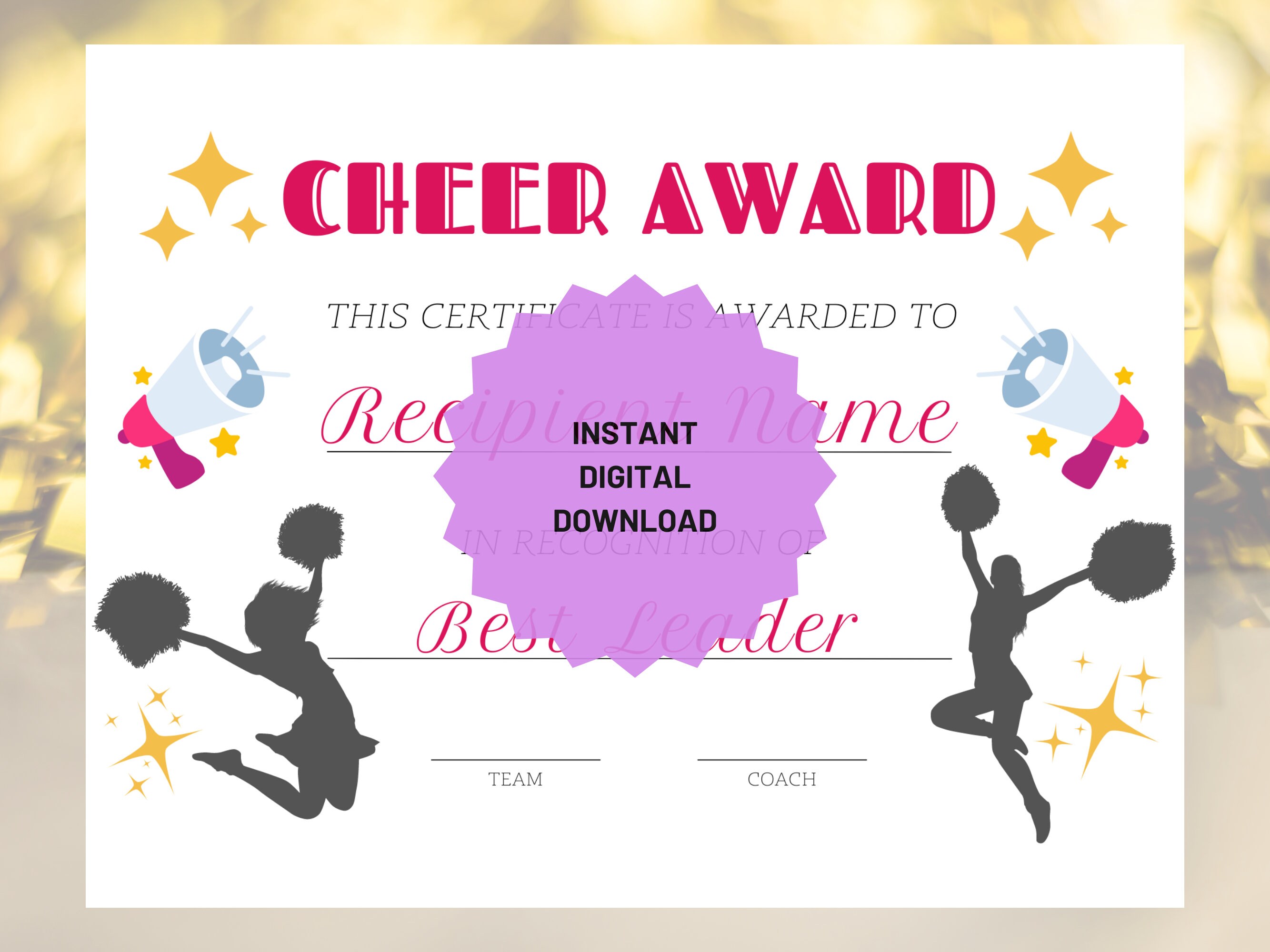 Customizable Cheerleader Award Certificate, Cheer Squad Award ...