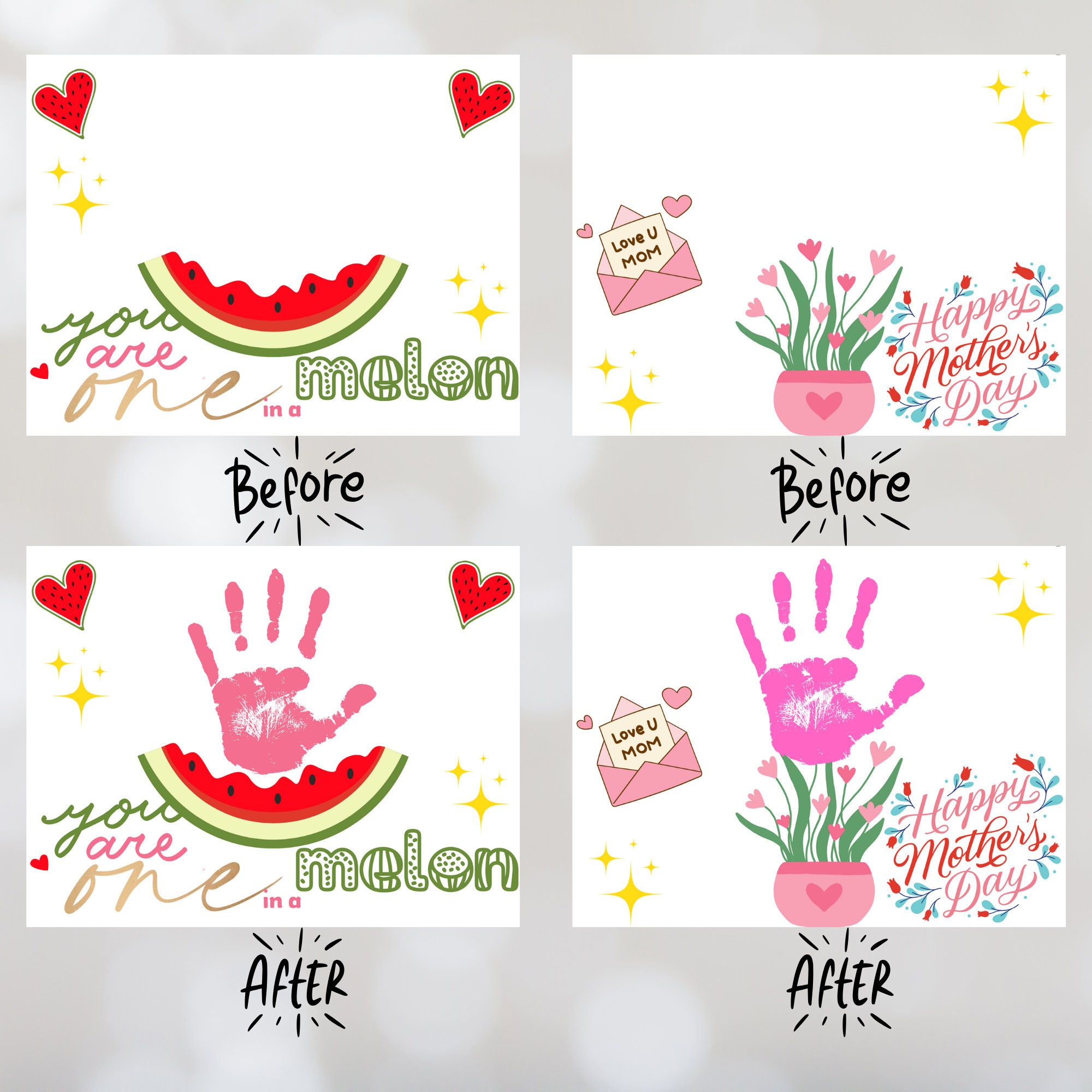 Mother's Day Handprint Art Craft, DIY Gift Keepsake Printable , Happy ...