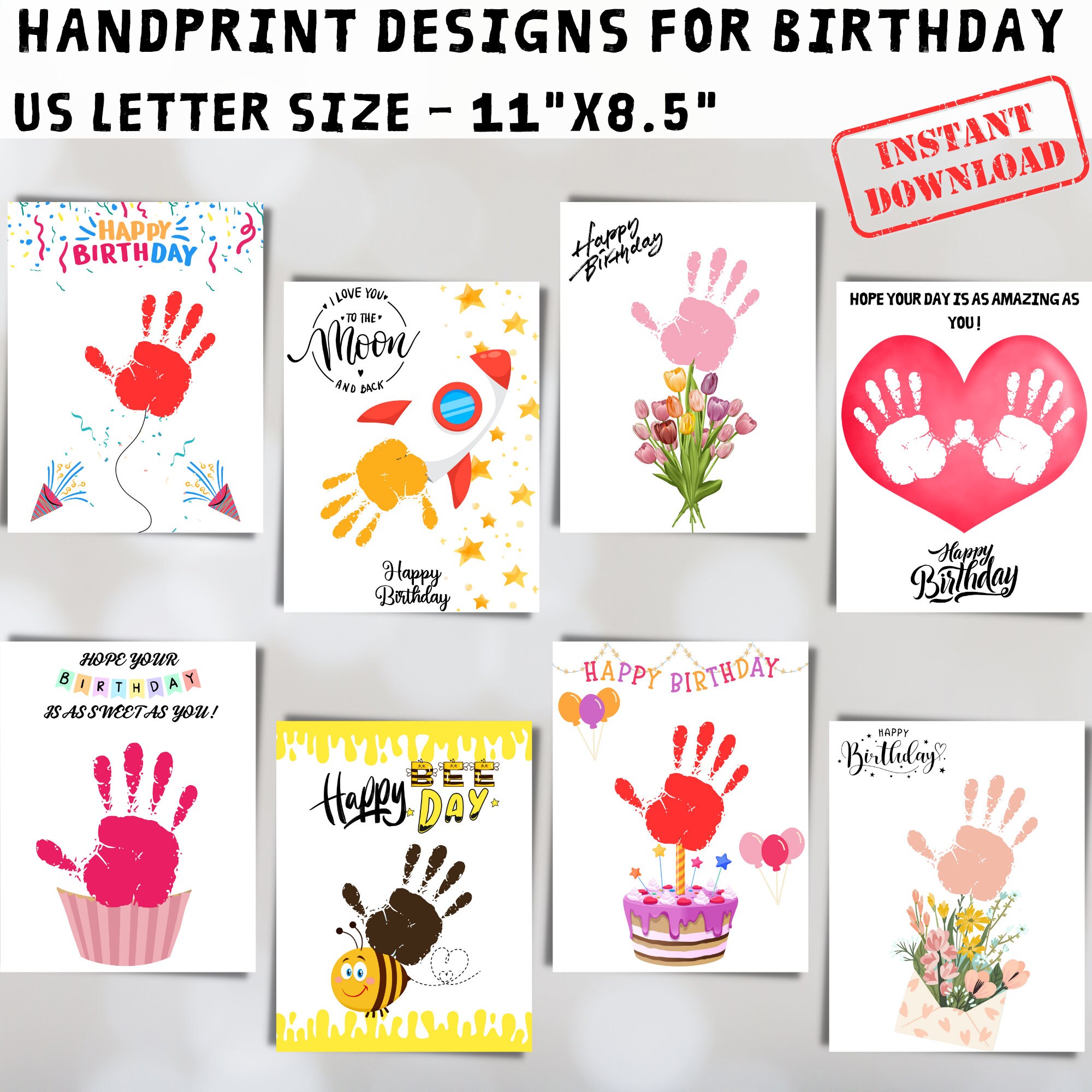 Birthday Handprint Art Craft, DIY Birthday Wish Craft Card Gift ...