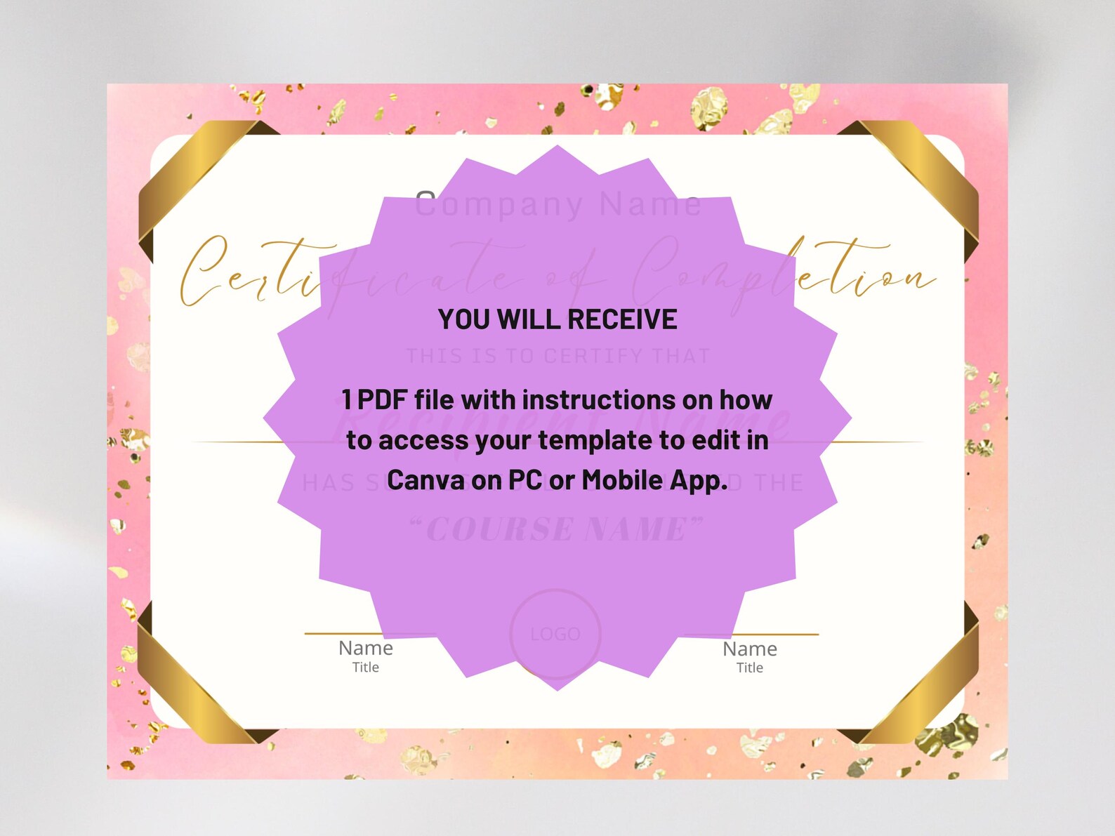 Editable Certificate of Course Completion Template, Student Course ...