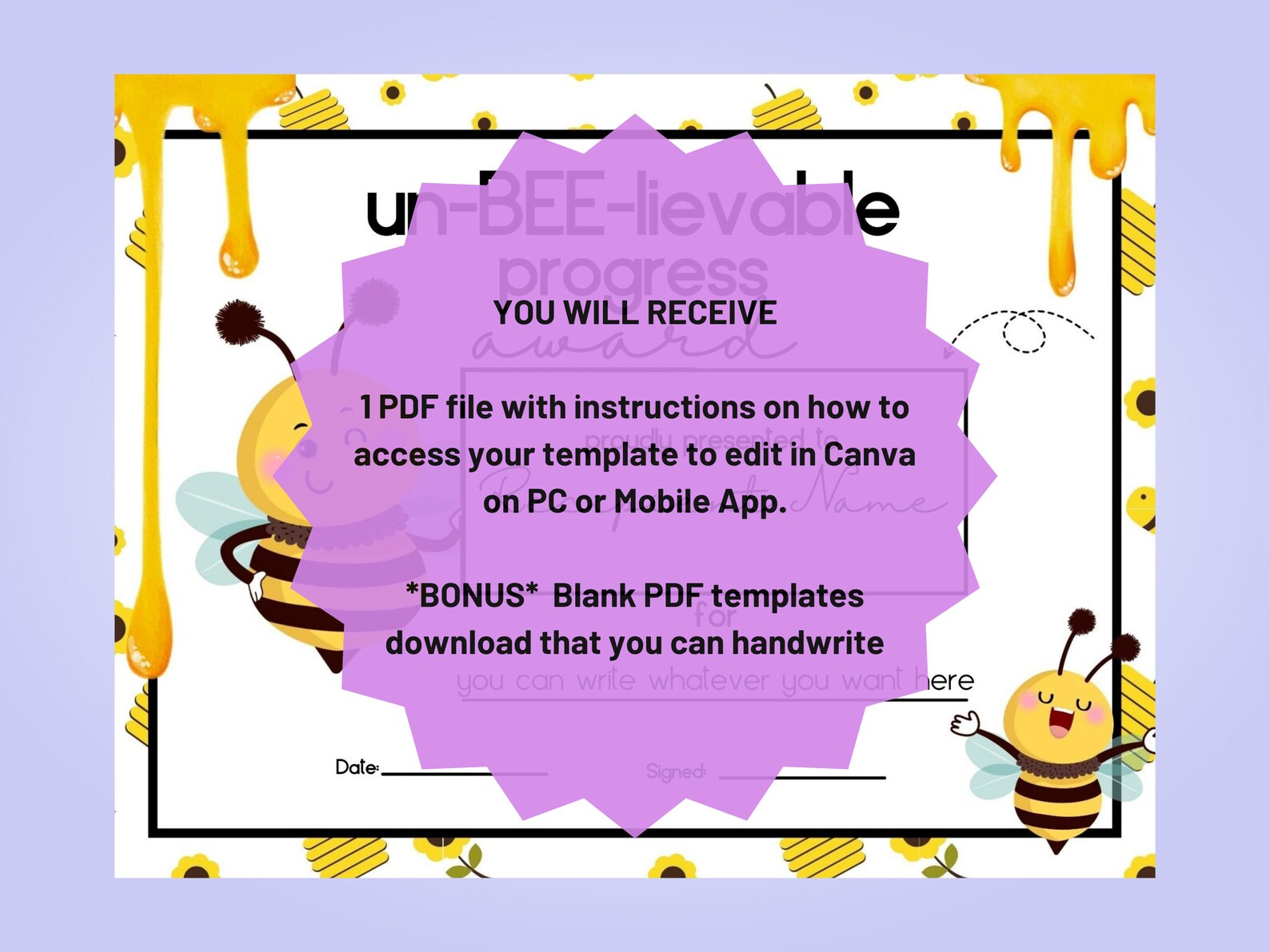 Unbeelievable Progress Award Certificate Editable Template, Celebrate ...