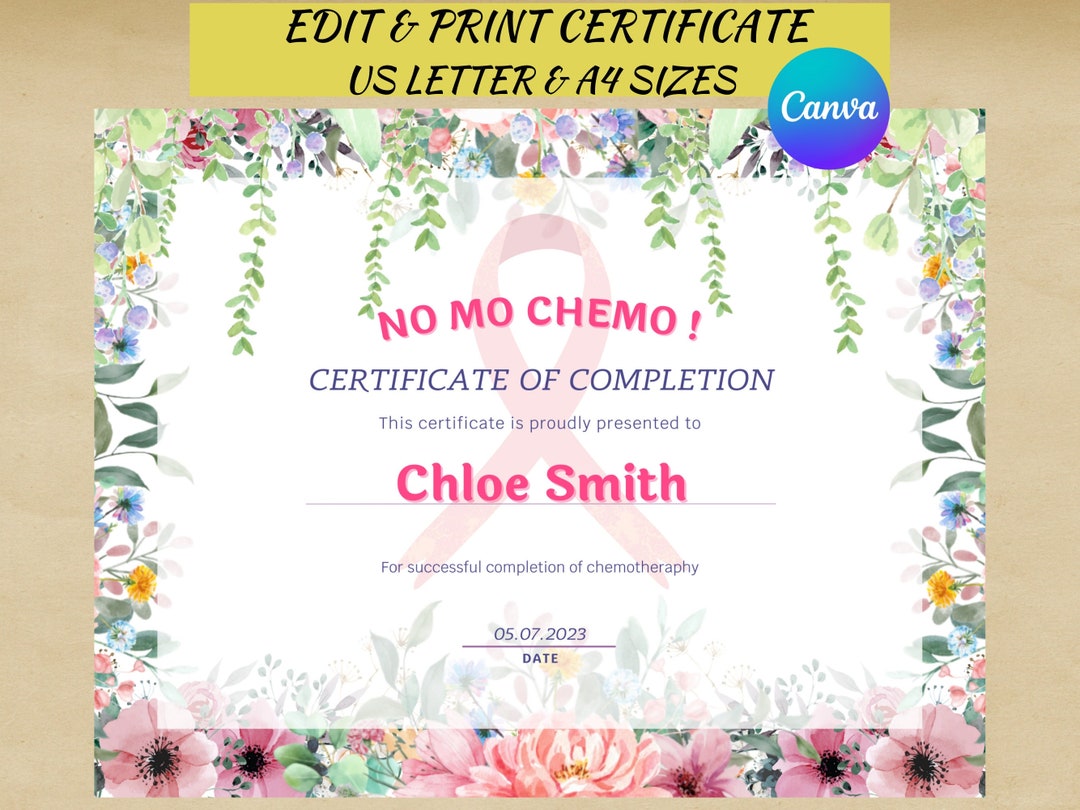 Editable Cancer Chemo Completion Certificate Survivor - Etsy