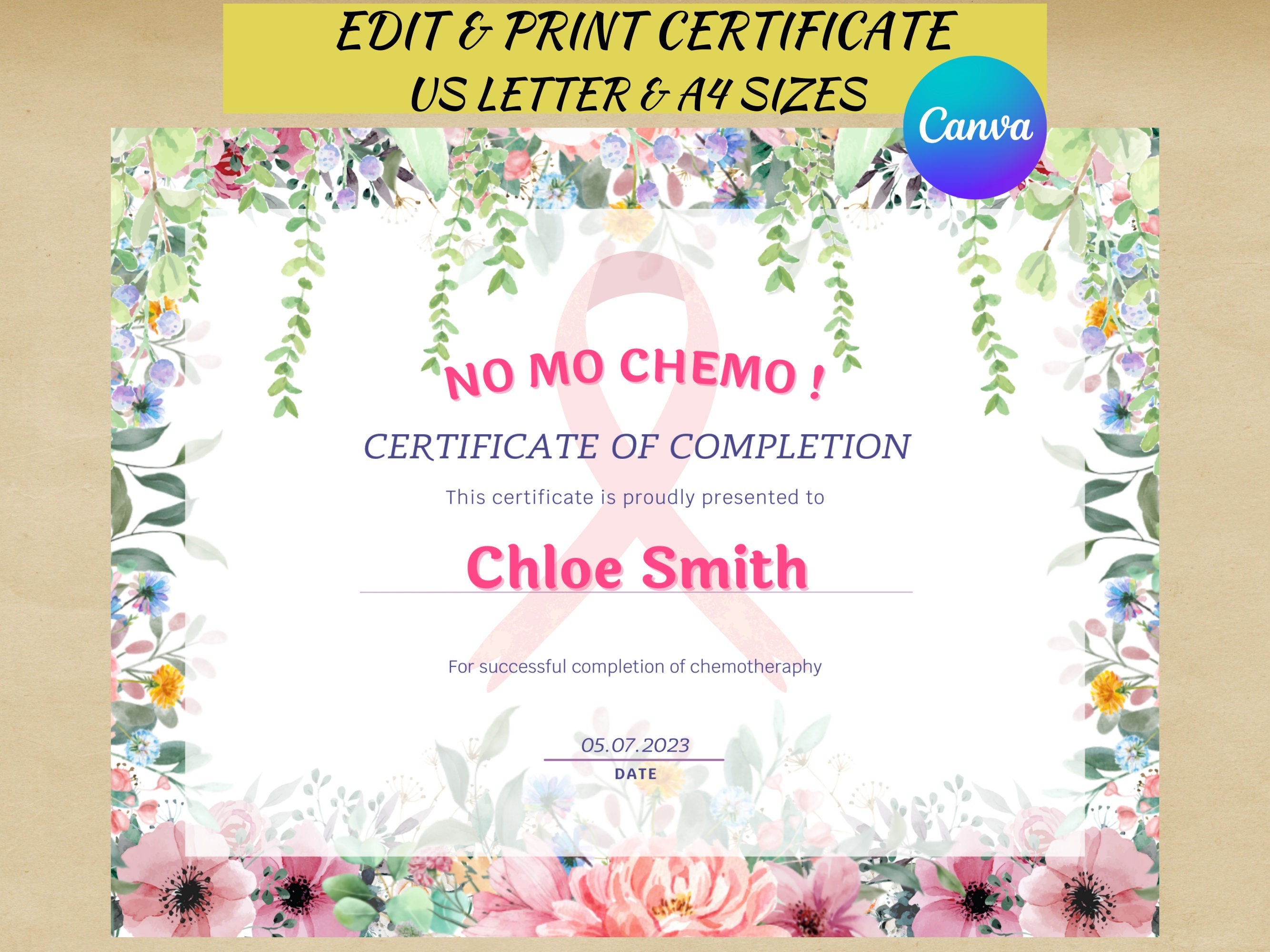 Editable Cancer Chemo Completion Certificate, Survivor Appreciation ...