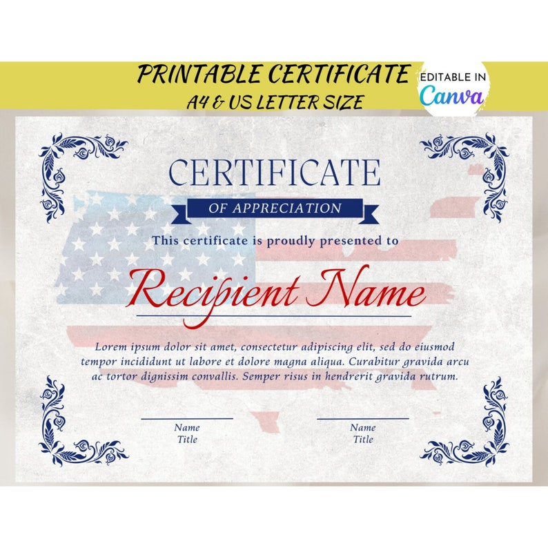 Editable USA Veteran's Certificate of Achievement | Patriot Day ...