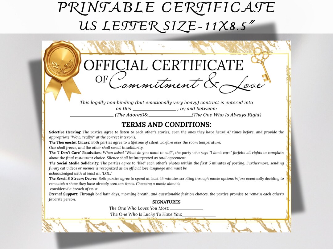 Funny Love Contract Certificate, Valentine's Day Gift (instant PDF) - Etsy