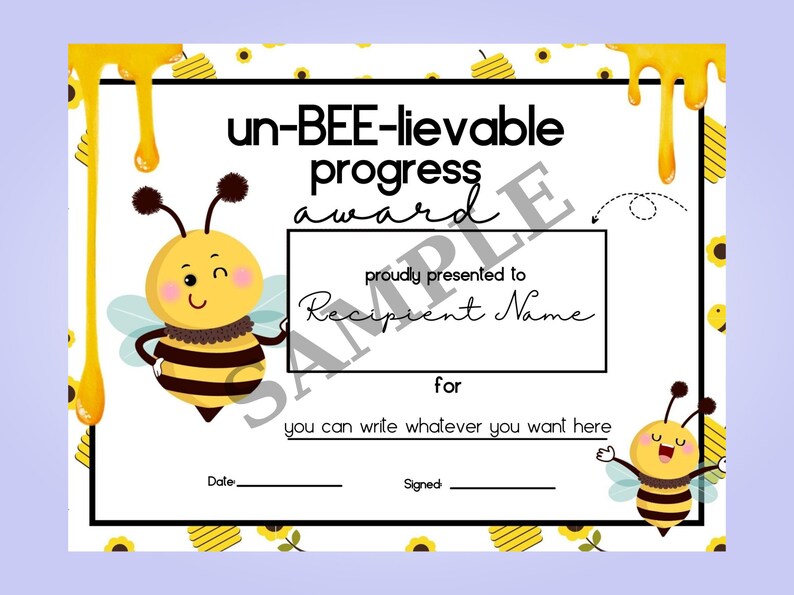 Unbeelievable Progress Award Certificate Editable Template, Celebrate ...