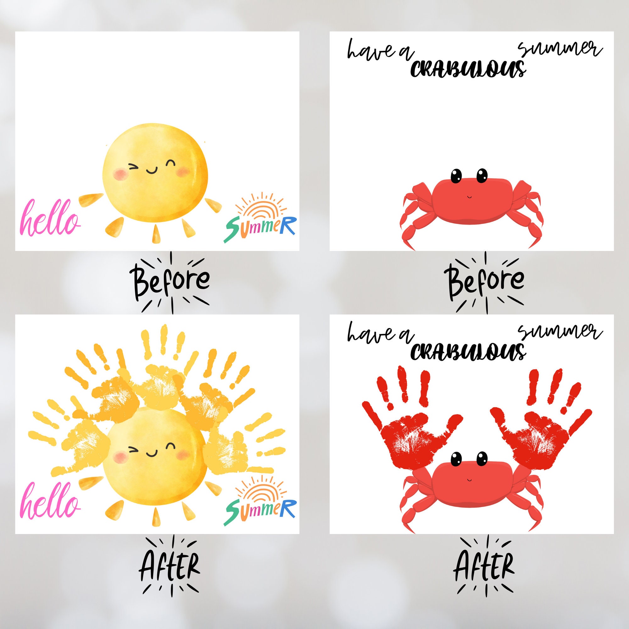 Summer Handprint Art Craft Bundle for Kids, Printable DIY Summer Camp ...