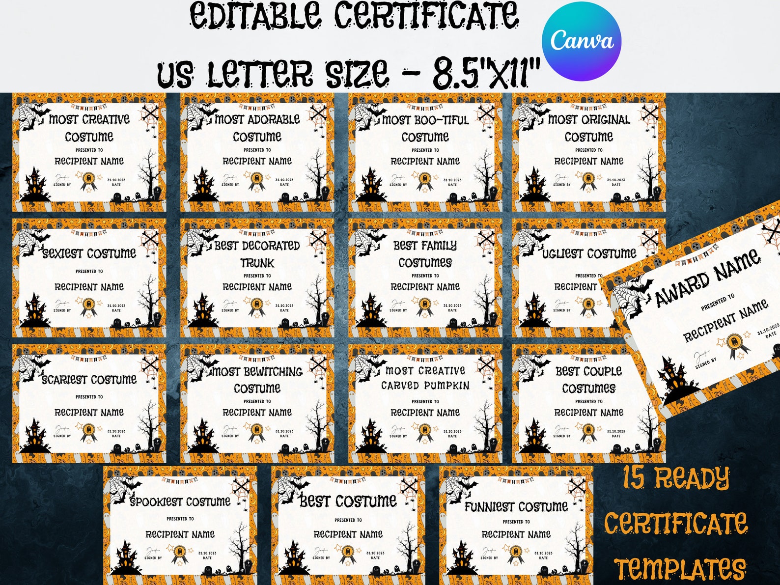 Editable Halloween Costume Award Certificate (digital Download) - Etsy