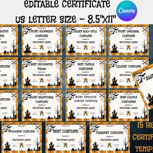 Editable Halloween Costume Award Certificate, Trick or Treat Costume ...