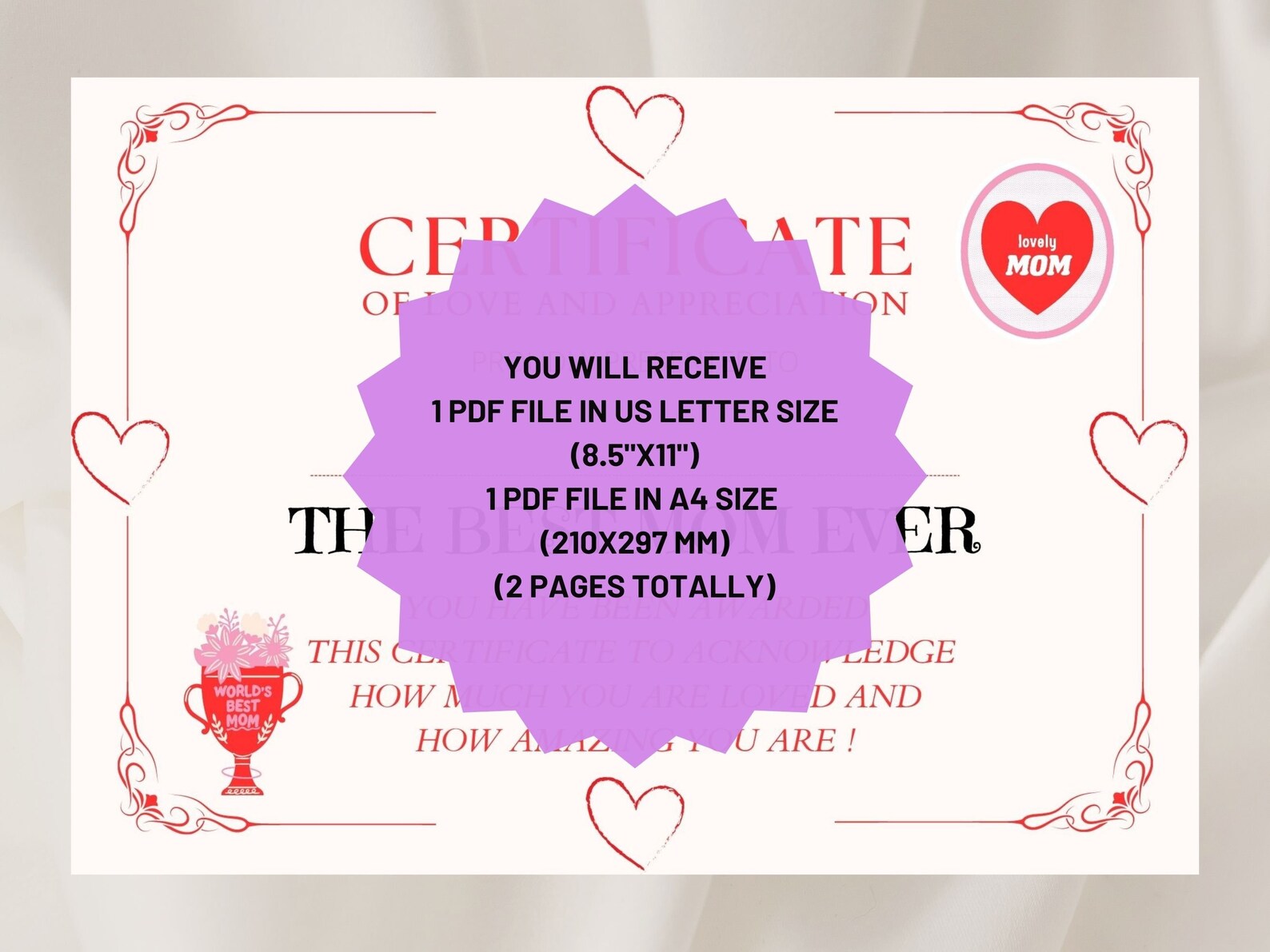 Best Mom Ever Printable Recognition Certificate, Mom Appreciation ...