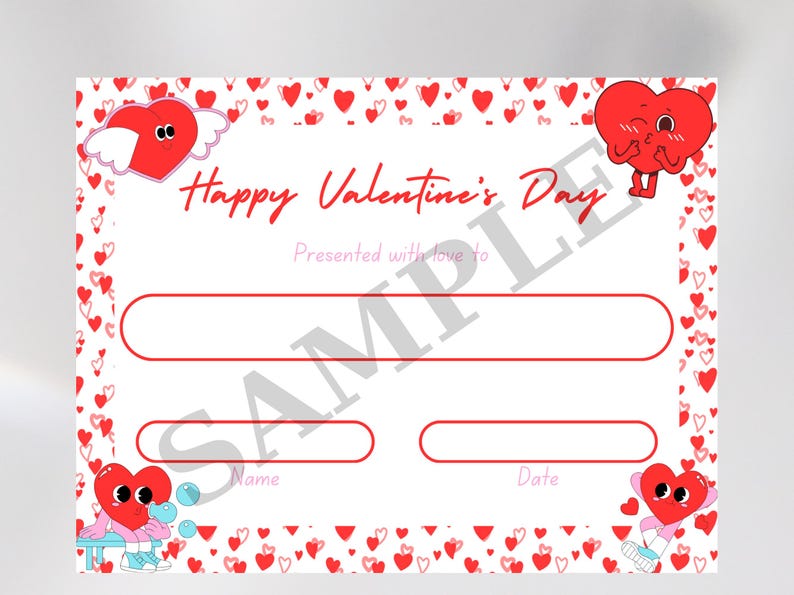 Valentine's Day Printable Certificate, Fun Award for Kids (US Letter ...