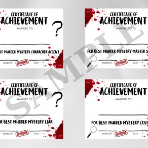 Murder Mystery Award Certificates, Crime Scene Party Favors (PDF) - Etsy