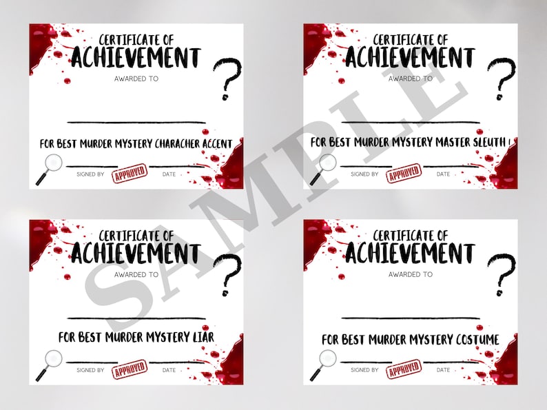 Murder Mystery Award Printable Certificate, Crime Scene Achievement ...
