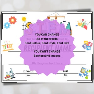 STEM Certificate Editable Canva Template, Printable Kids Award ...