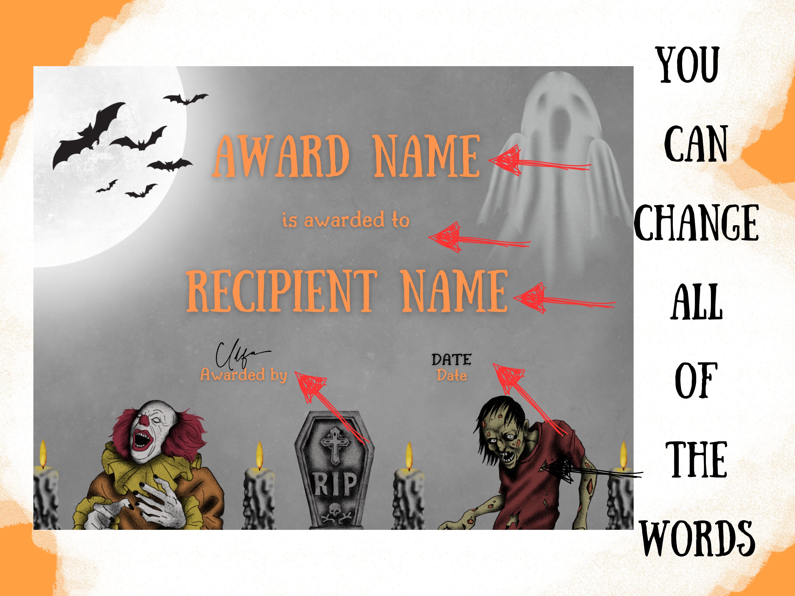 Editable Halloween Costume Award Certificate, Canva Template (digital ...