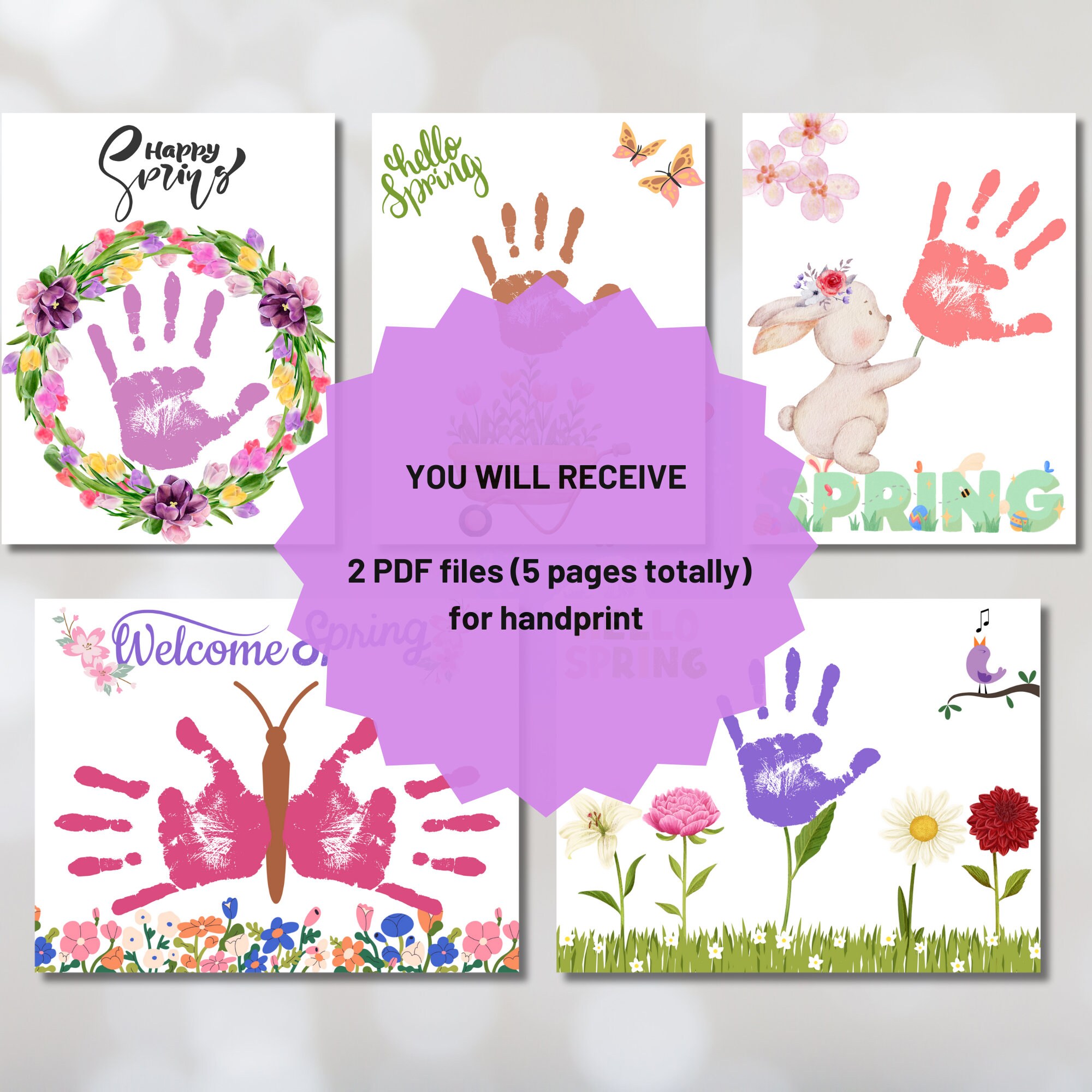 Spring Handprint Set, Baby Toddler Keepsake, Printable Kids Memory ...