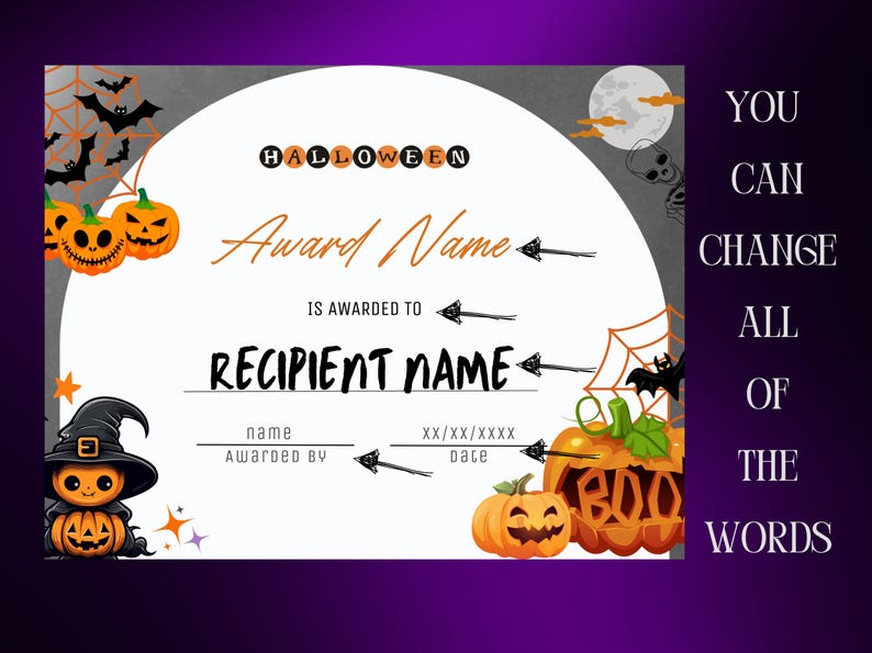 Editable Halloween Costume Award Certificate, Trick or Treat Costume ...