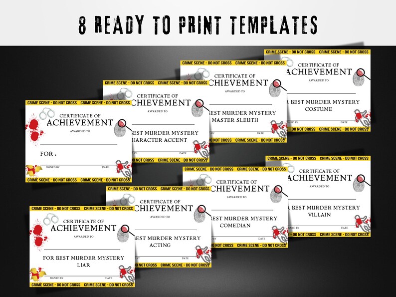 Murder Mystery Award Printable Certificate, Crime Scene Achievement ...