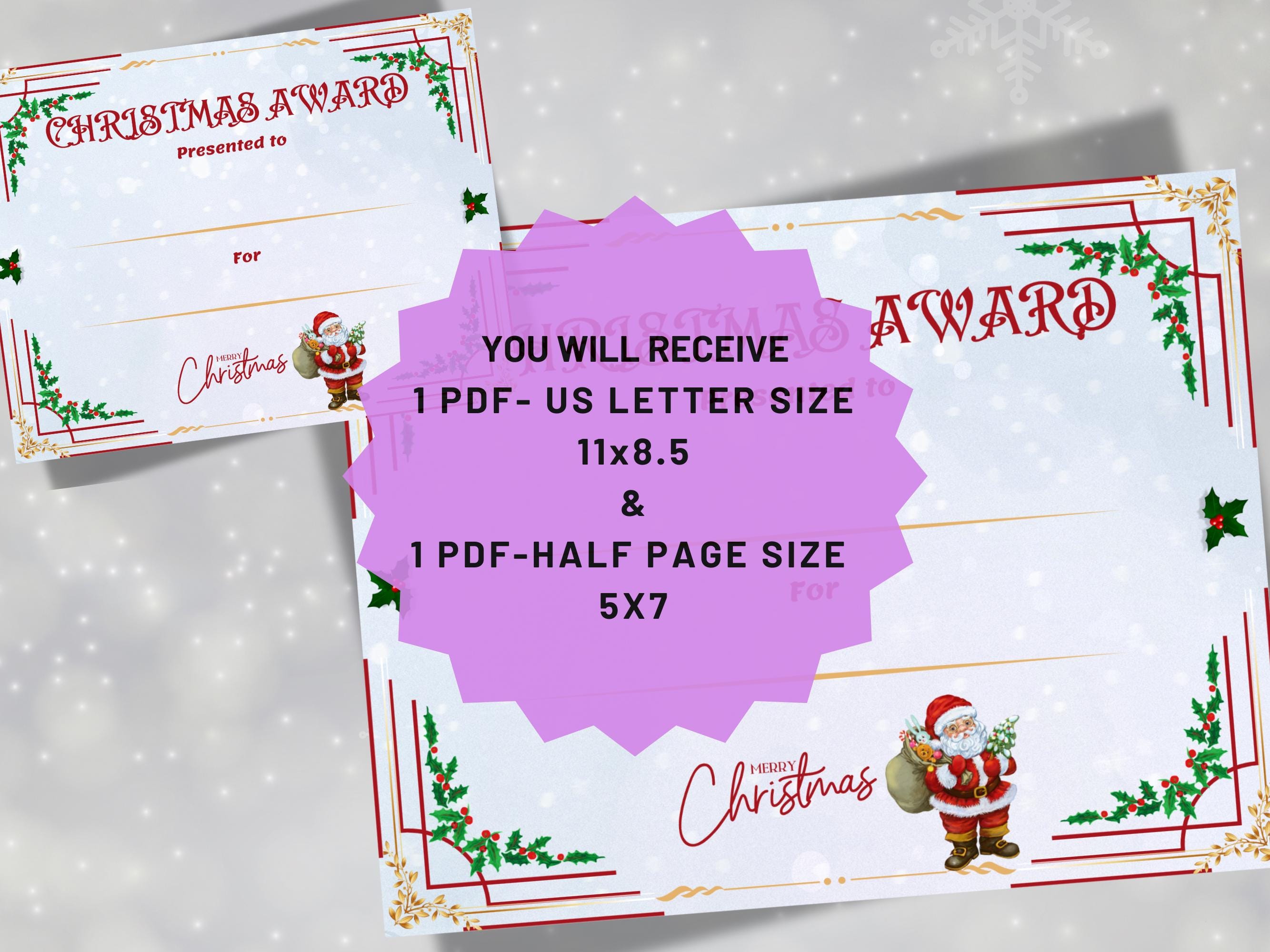 Printable Christmas Award Certificate for Kids (PDF) - Etsy
