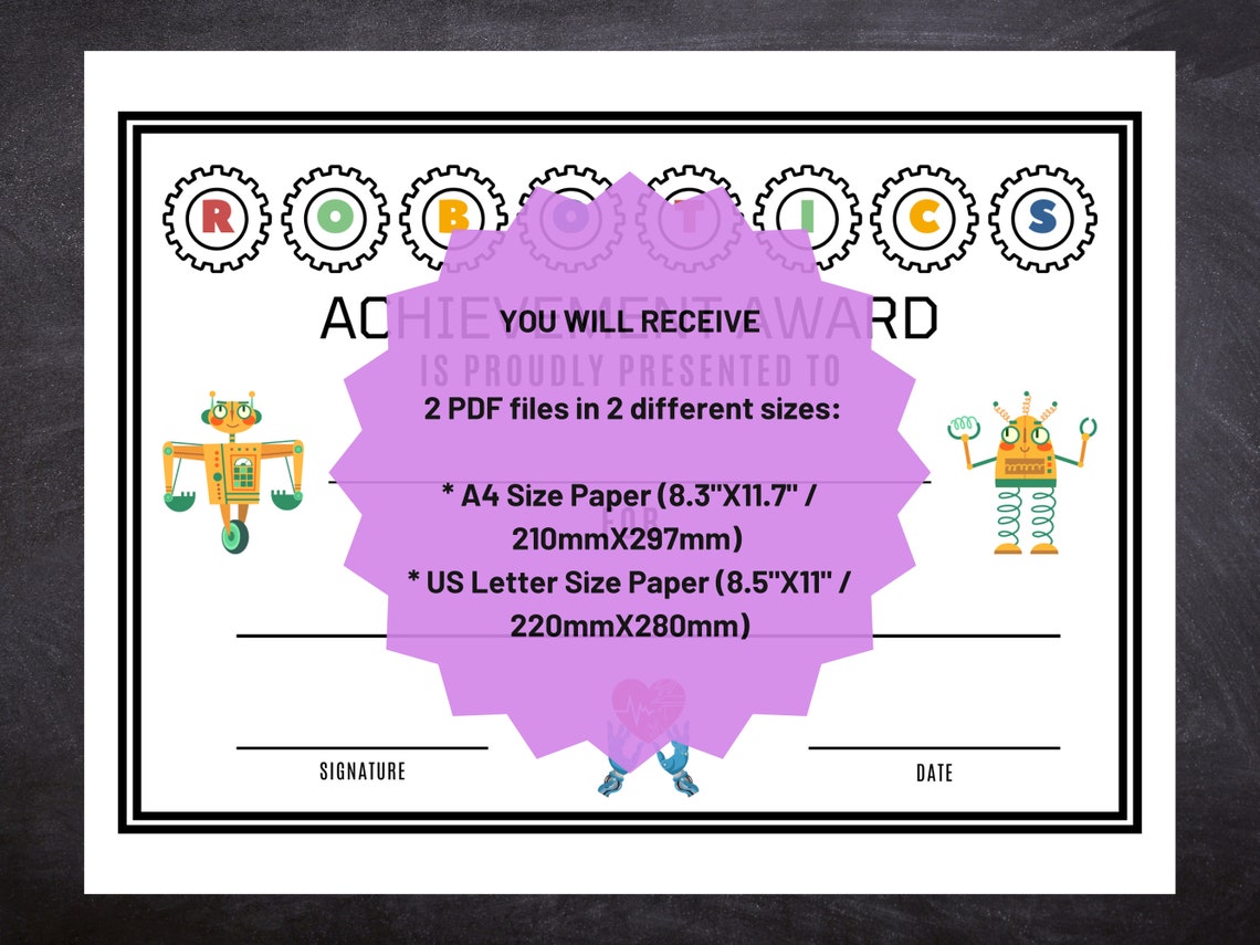 Robotics Achievement Award, Robotics Certificate Template, Robotics ...