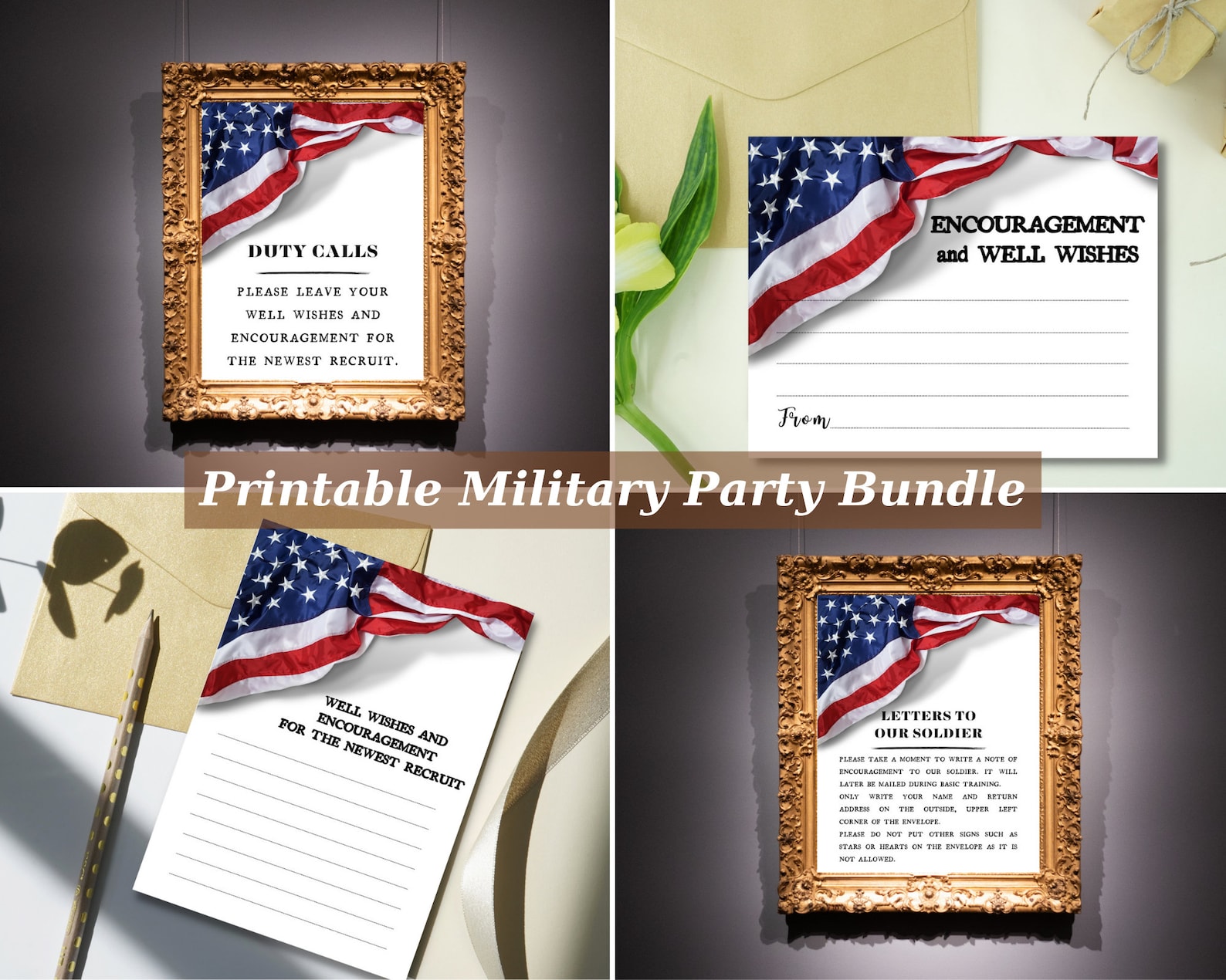 Printable Military Party Sign Bundle, USA Flag Military Decor Pack ...