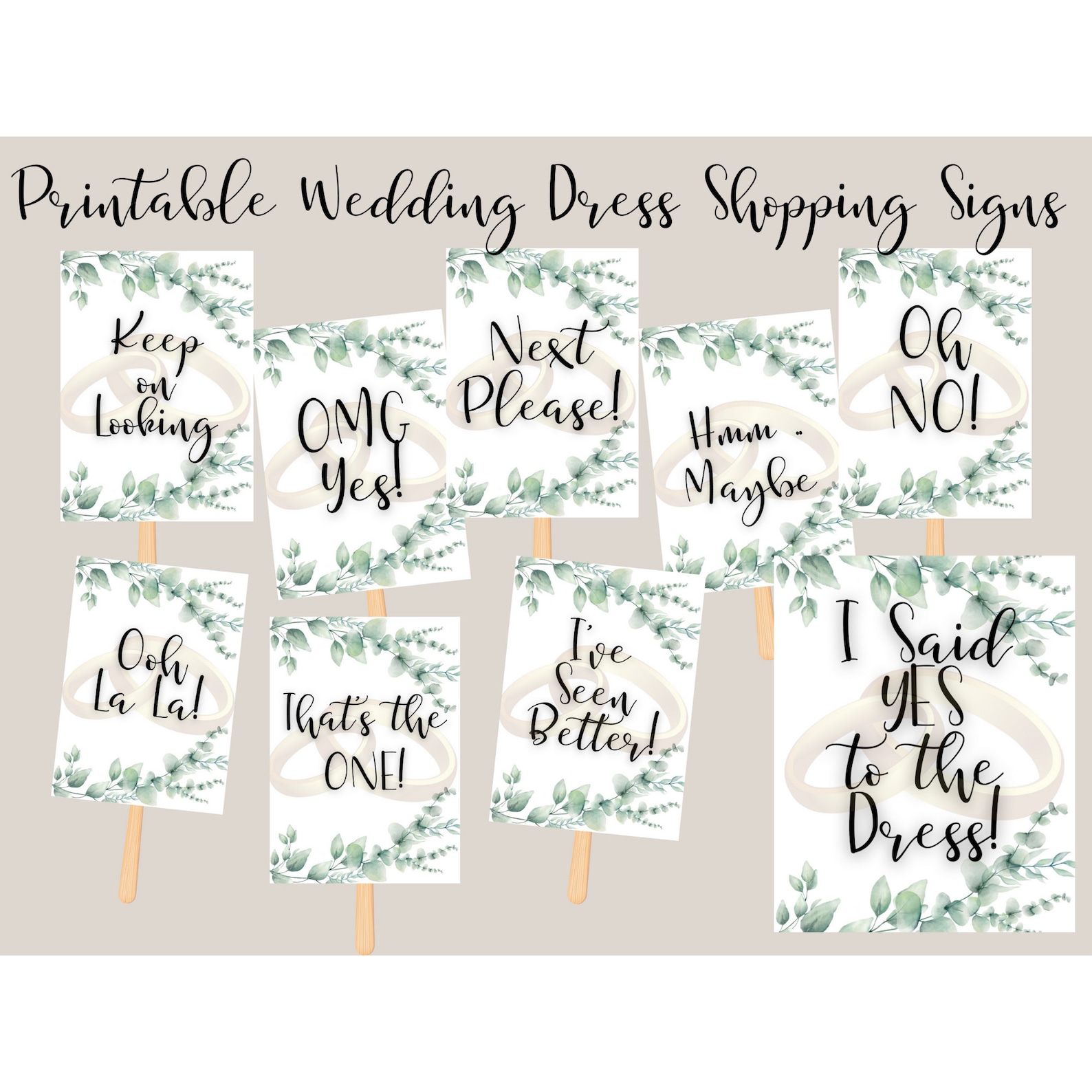 Printable Say Yes to the Dress Signs Green Leafs, Wedding Dress ...