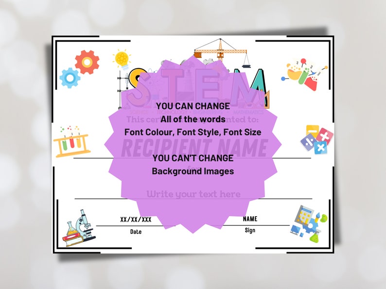 STEM Certificate Editable Canva Template, Printable Kids Award ...