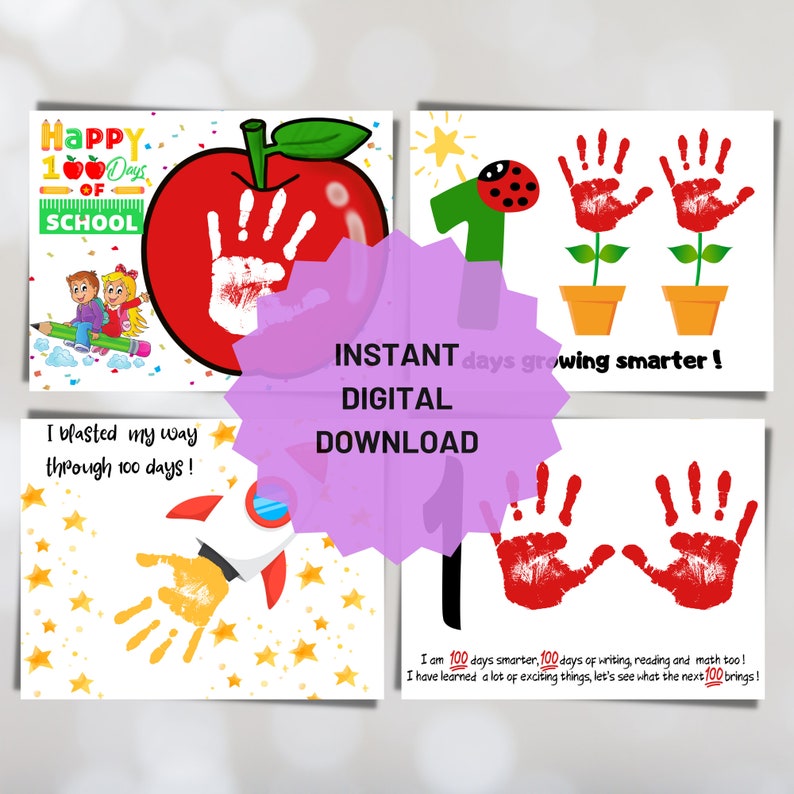 100 Days of School Handprint Craft Set, 100 Days Smarter, 100th Days of ...