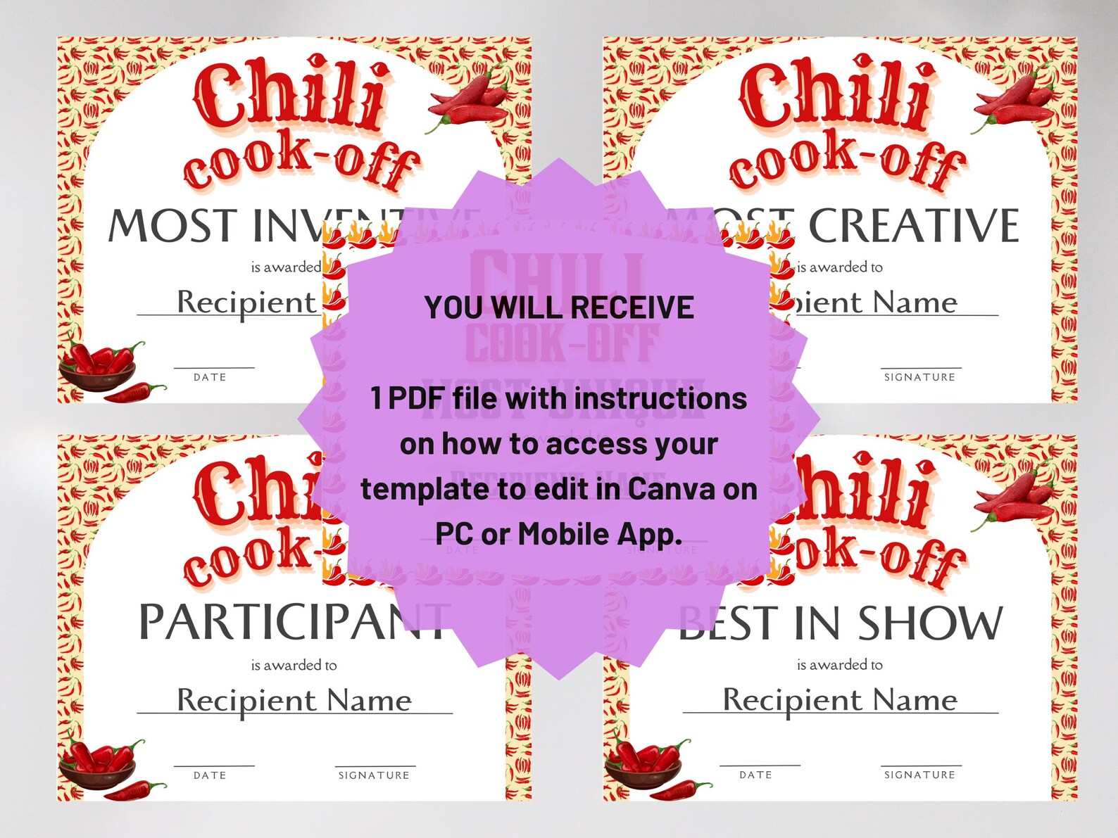 Editable Chili Cook off Award Certificate Template, Chili Contest ...