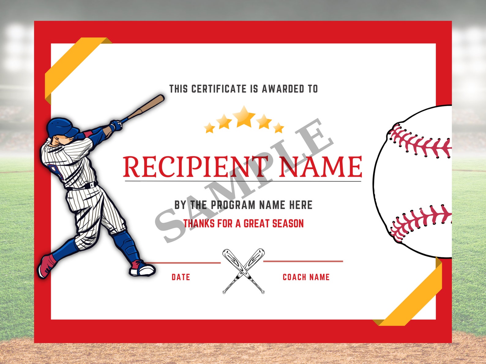 Editable Baseball Award Certificate Template, Team Recognition (digital ...