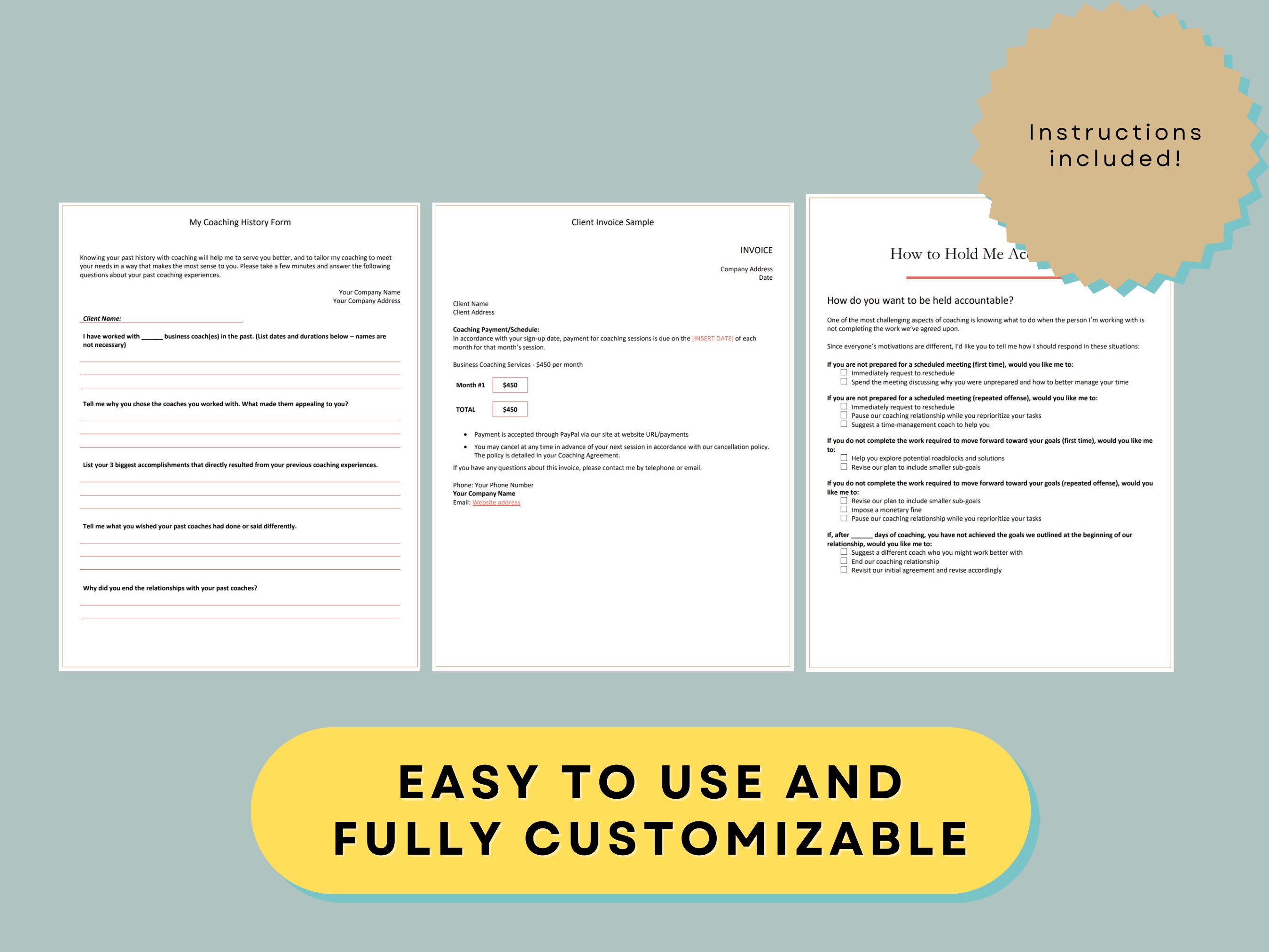 Coaching Forms & Templates Kit - Etsy