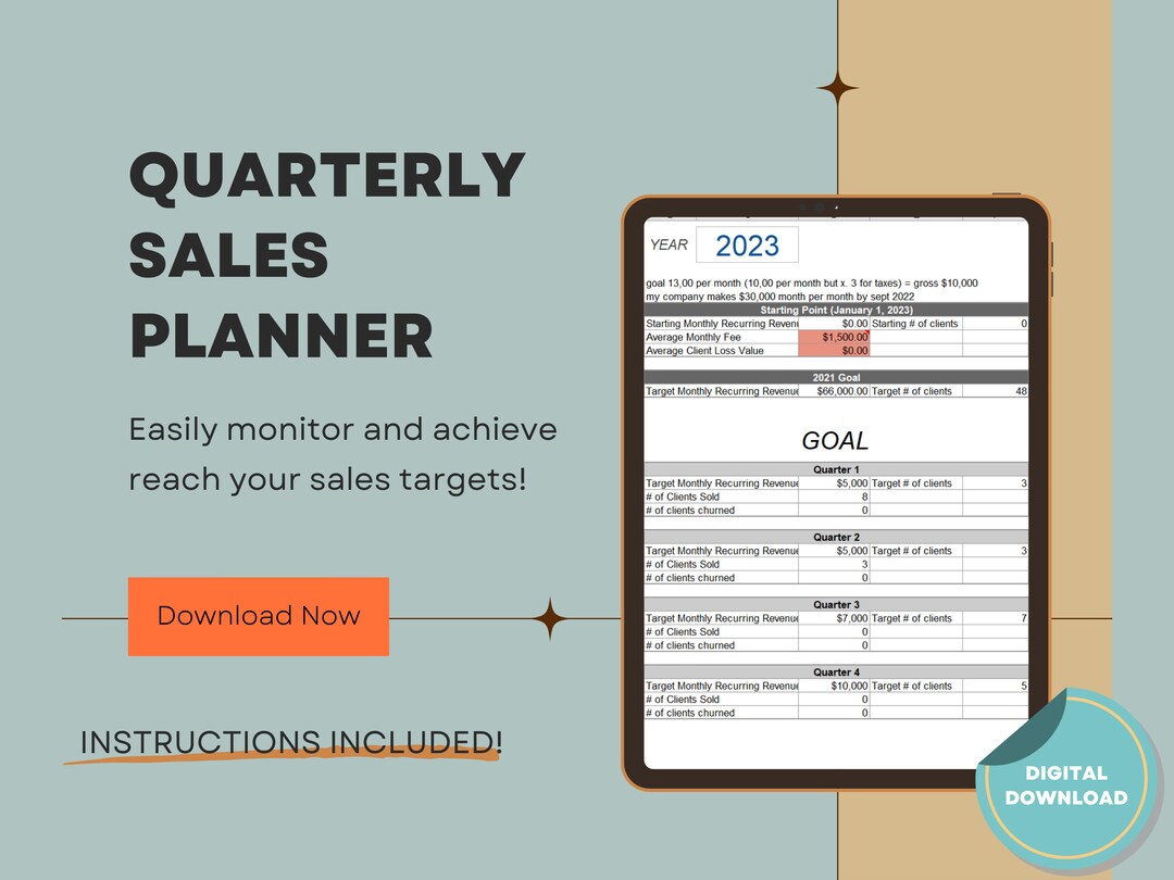 Quarterly Sales Planner Template, Sales & Retention Tracking Sheet - Etsy