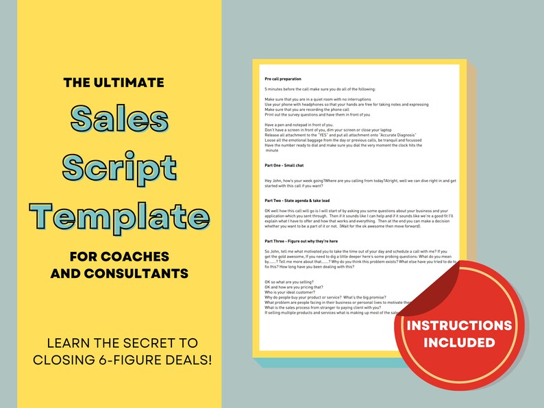 Sales Script Template, Instant Downloadable Excel or Google Sheet ...