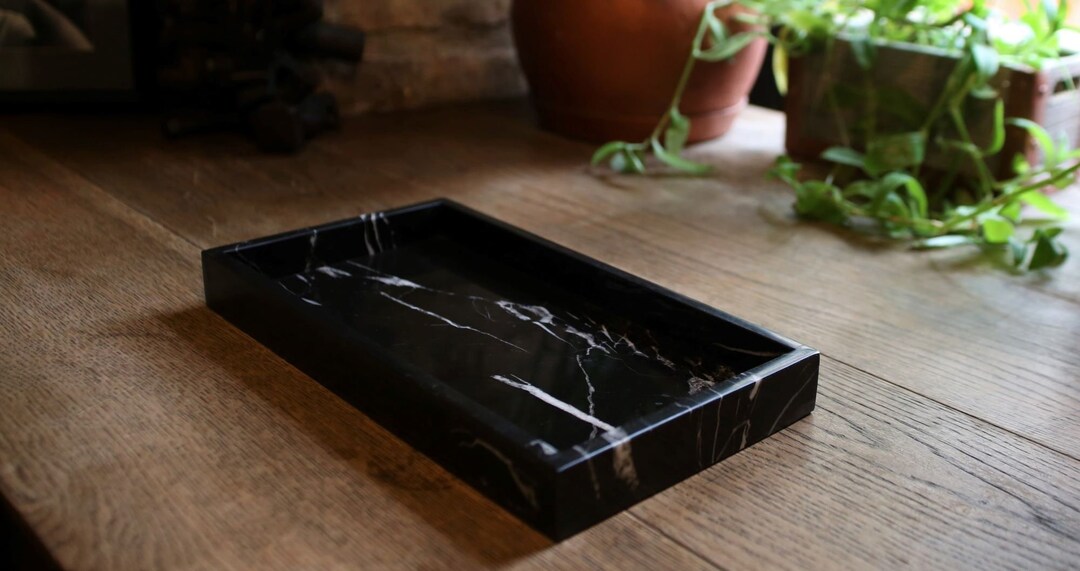 Natural Black Marble Tray, Marble Storage Tray for Home, Tray for ...