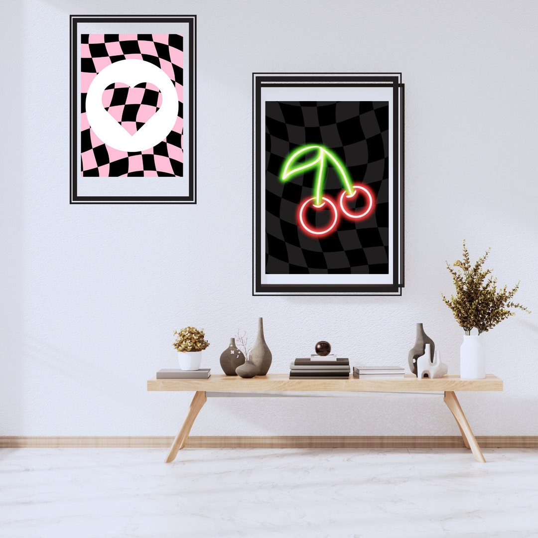 Digital Prints | Checkered Neon Cherries | Checkered Heart - Etsy