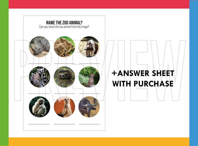 Zoo Animal Picture Game | Family Quiz (instant Download) - Etsy