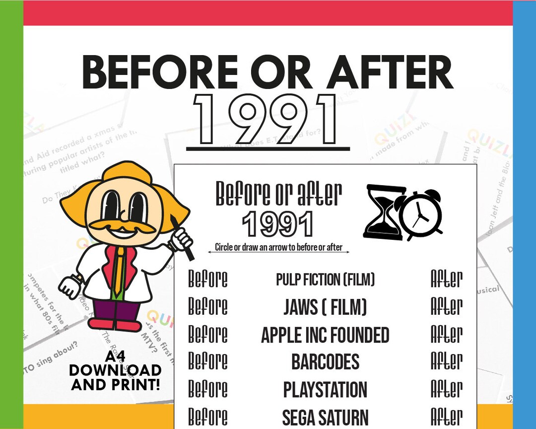 1991 Trivia Quiz Game: Before or After Family Fun (instant Download) - Etsy