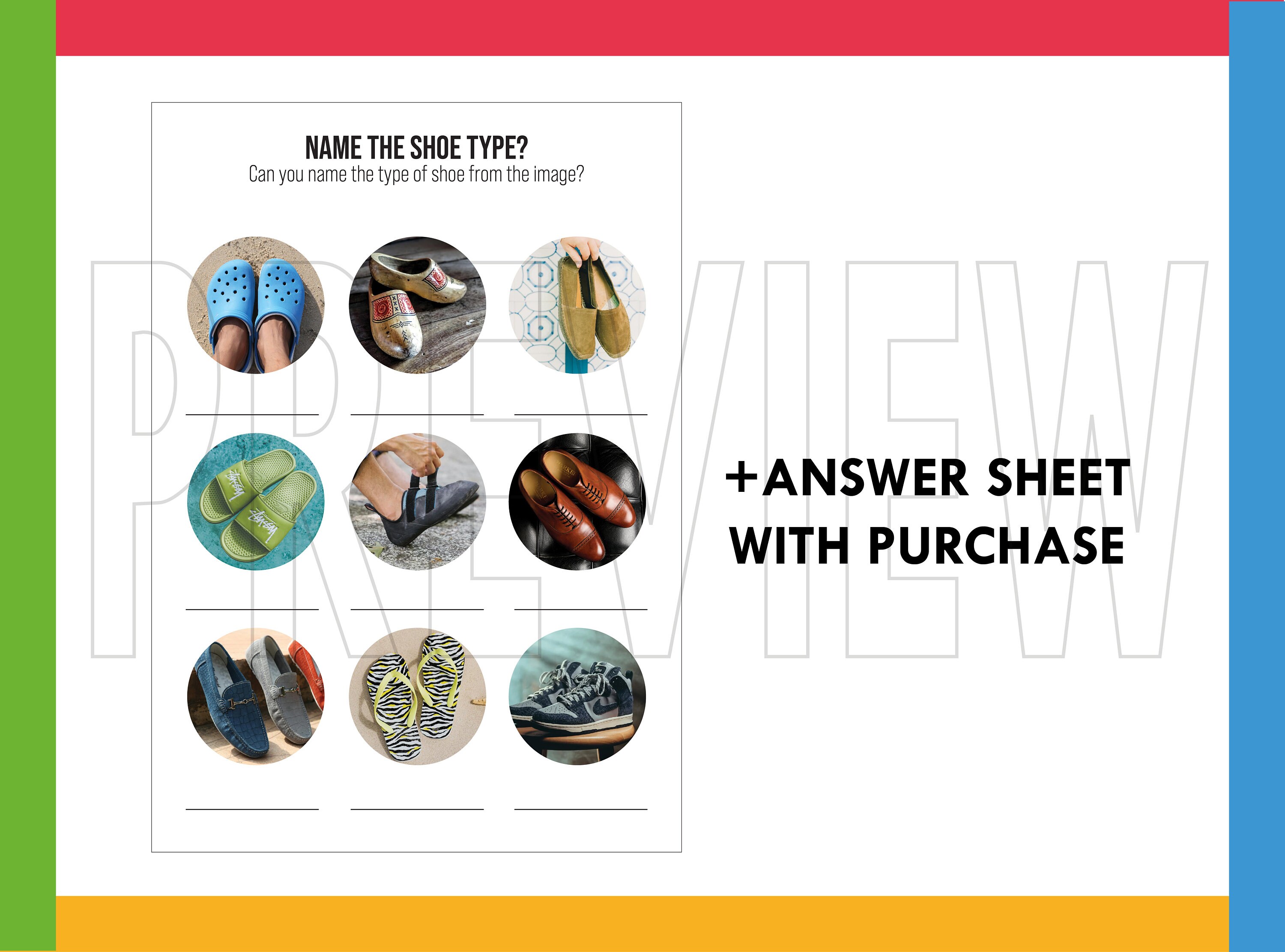 Shoes Picture Game Name the Shoes Family Quiz Clothes Trivia Game ...