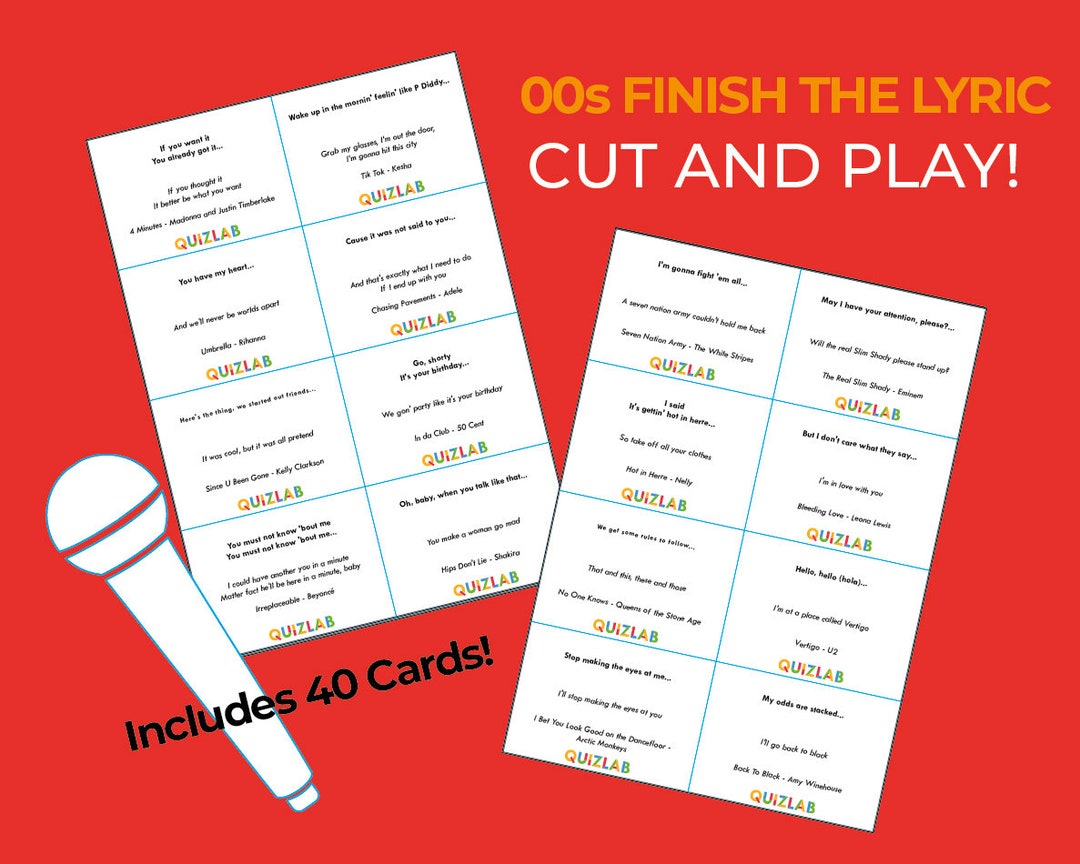 00s Finish the Lyric Card Game | Songs of the 00s | Cut and Play ...