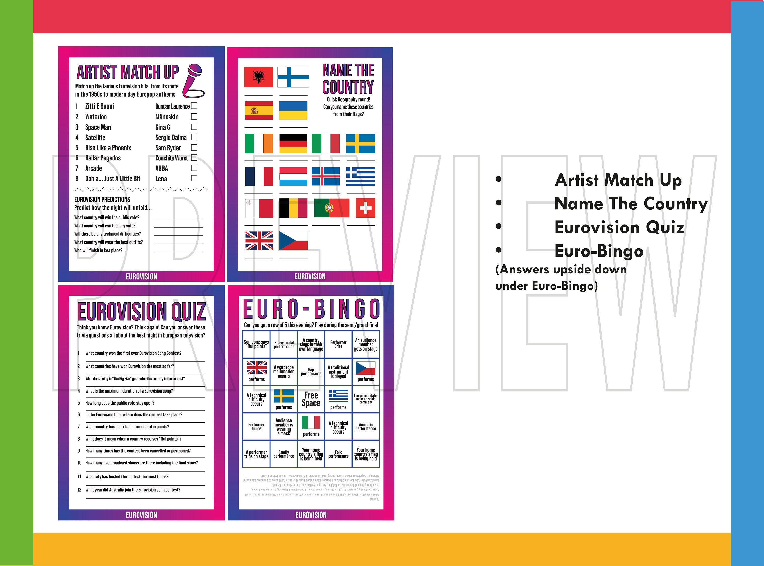 Eurovision Quiz Pack Bundle ESC Music Quiz Grand Final Activities ...