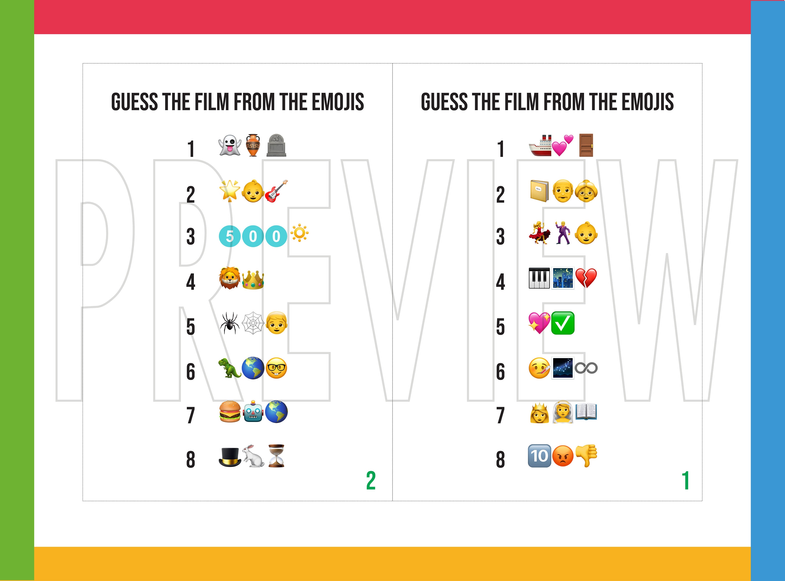 Emoji Film Card Game | Movie Party Quiz | Film Themed Group Game | Cut ...