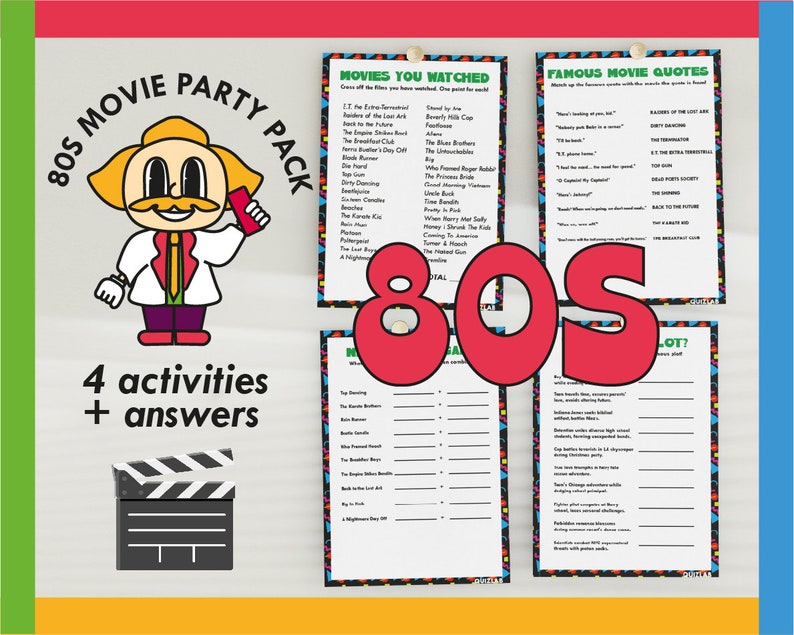 80s Movie Party Pack | 80s Film and Movie Quiz | Eighties Movie Fan ...