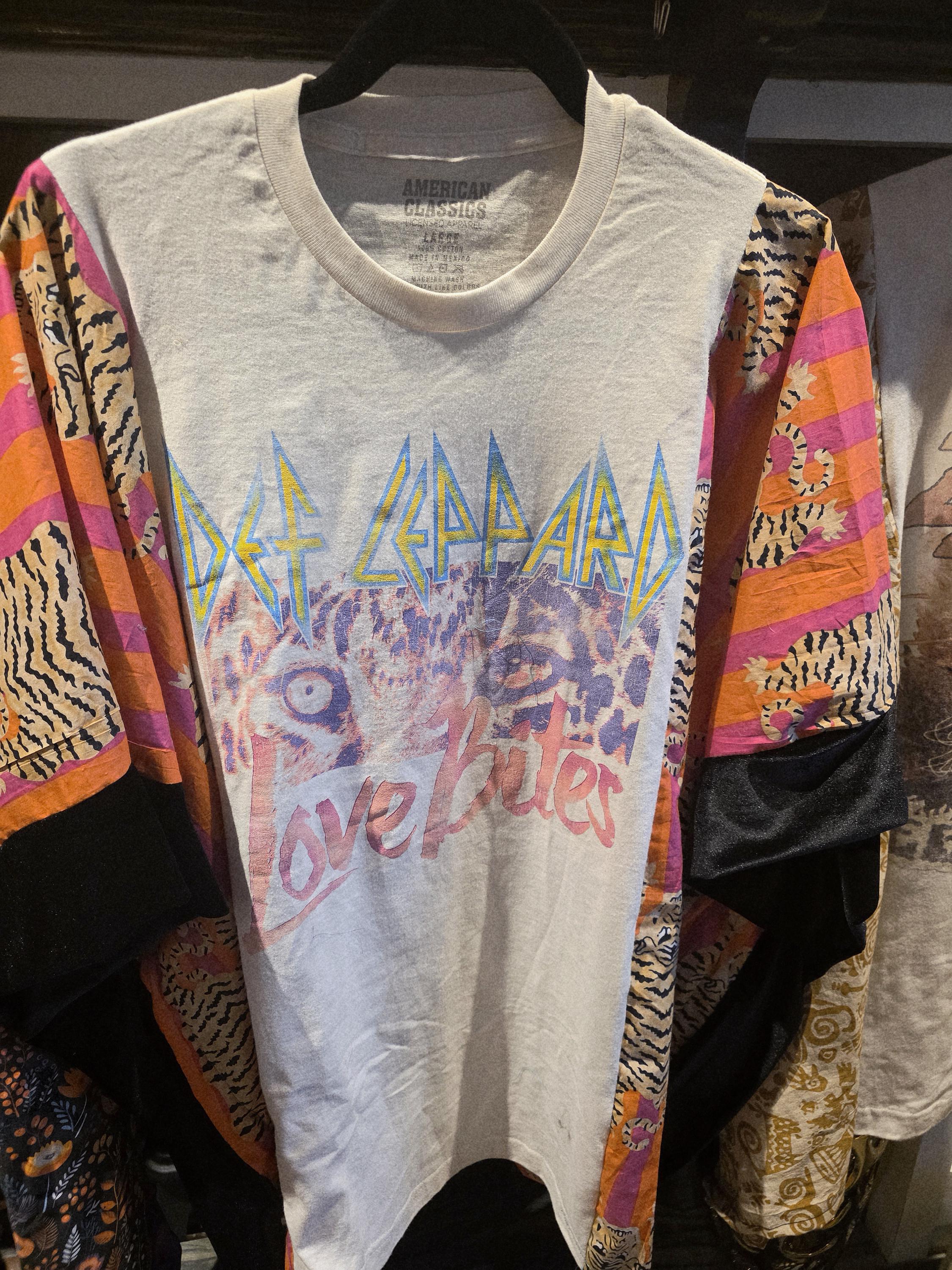 Handmade Upcycled Vintage Tshirt Def Leopard Love Bites Tiger Pattern ...