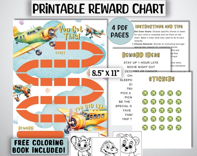 Editable Airplane Reward Chart, Airplane Sticker Chart, Boys Airplane ...